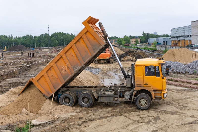 Delivery of Sand To the Construction Site by Truck Stock Image - Image ...