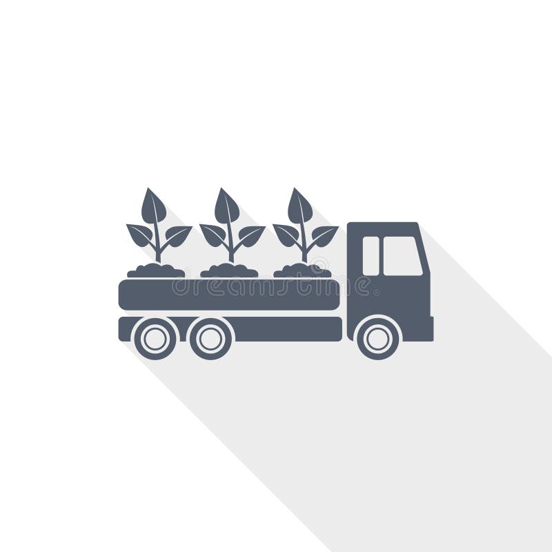 Truck Vector Icon, Plants and Trees Delivery Concept Flat Design ...