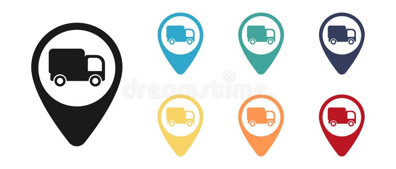 Truck, Vector Icon Set, Label on the Map. Set of Multicolored Icons ...