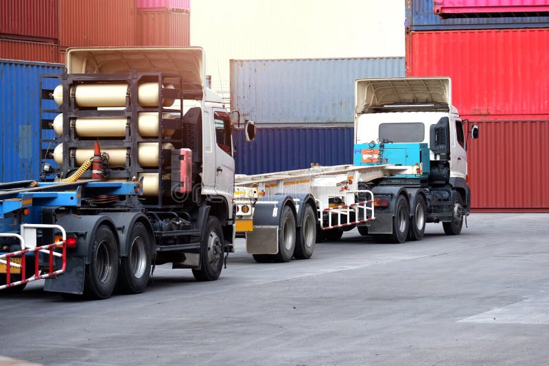 The Truck is Waiting for the Container. in the Container Yard Stock ...