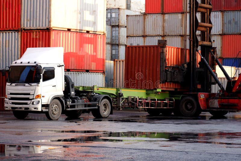 The Truck is Waiting for the Container. in the Container Yard Stock ...