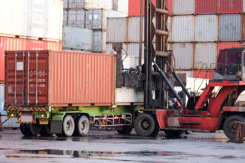 The Truck is Waiting for the Container. in the Container Yard Stock ...
