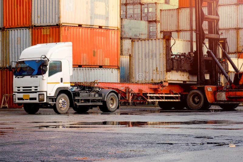 The Truck is Waiting for the Container. in the Container Yard Stock ...