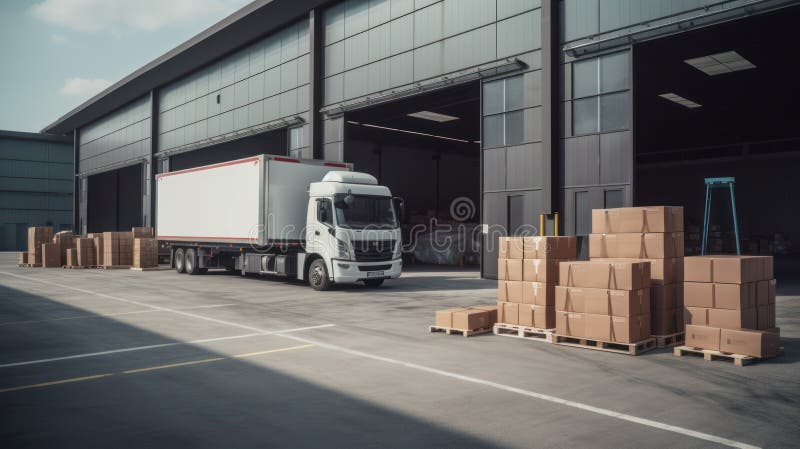 Truck at Warehouse Loading Dock with Boxes for Shipment Stock ...