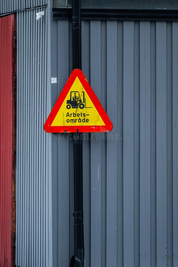 Truck Warning Sign by a Workshop.. Stock Image - Image of working ...