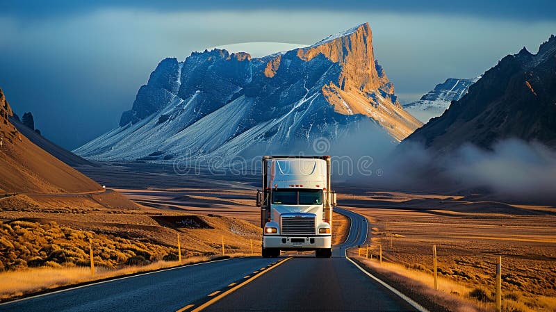 A Truck with a White Trailer Drives Down a Road, AI Generative Stock ...