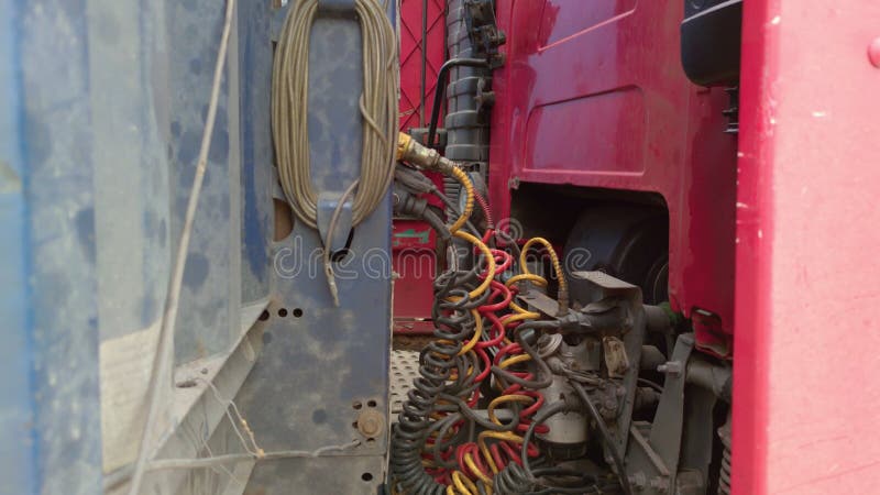 Trailer Connection To the Semi Truck. Close Up Stock Footage - Video of ...