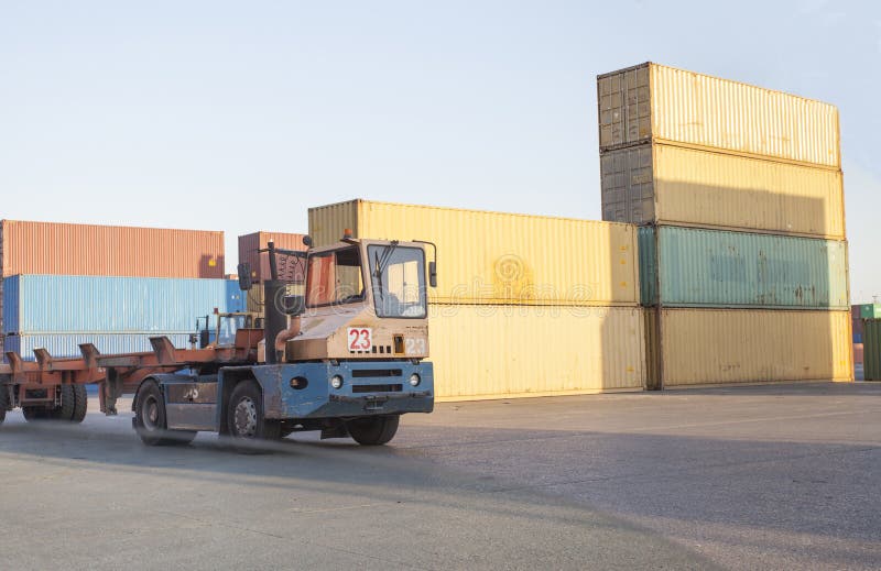 Truck Working in Port Carrying Containers Stock Photo - Image of ...