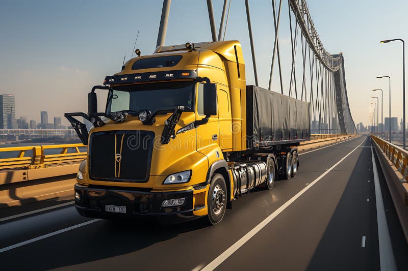 Truck with Yellow Trailer on the Highway. Transportation and Logistics ...