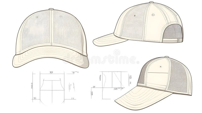 Trucker Cap Design Template White Mesh Hat Front Back and Side Views ...