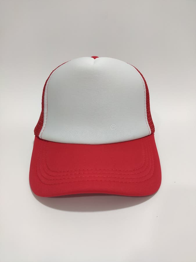 Trucker Cap Topi Red Display White Mockup Stock Image - Image of ...