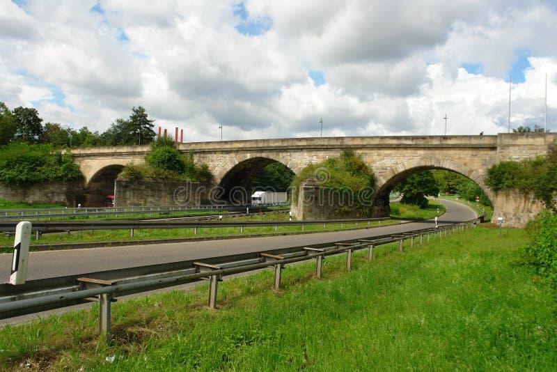 Trucks and Bridge Over the Road Stock Image - Image of column ...