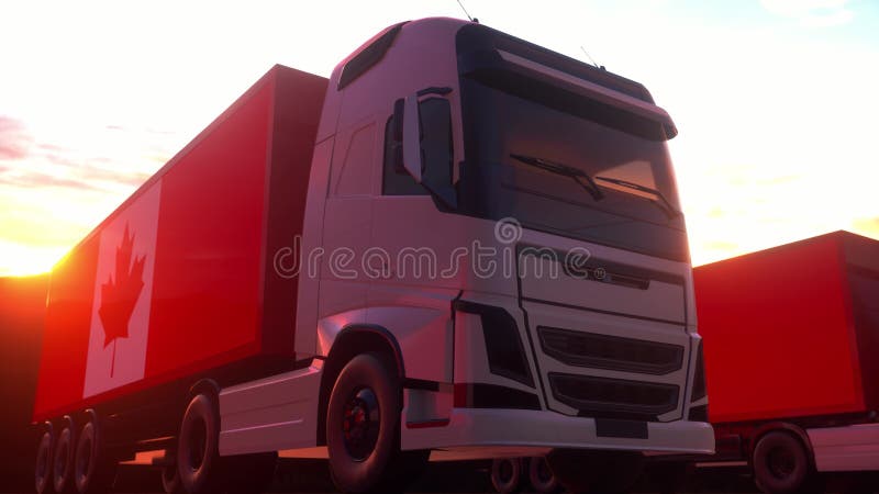 Trucks from Canada Loading or Unloading at Warehouse Dock. Cargo Trucks ...
