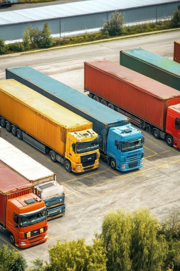 Trucks with Cargo Trailers Lined Up at a Warehouse Loading Dock ...
