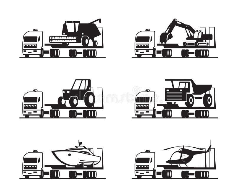Trucks Carrying Heavy Machinery Stock Vector - Illustration of freight ...