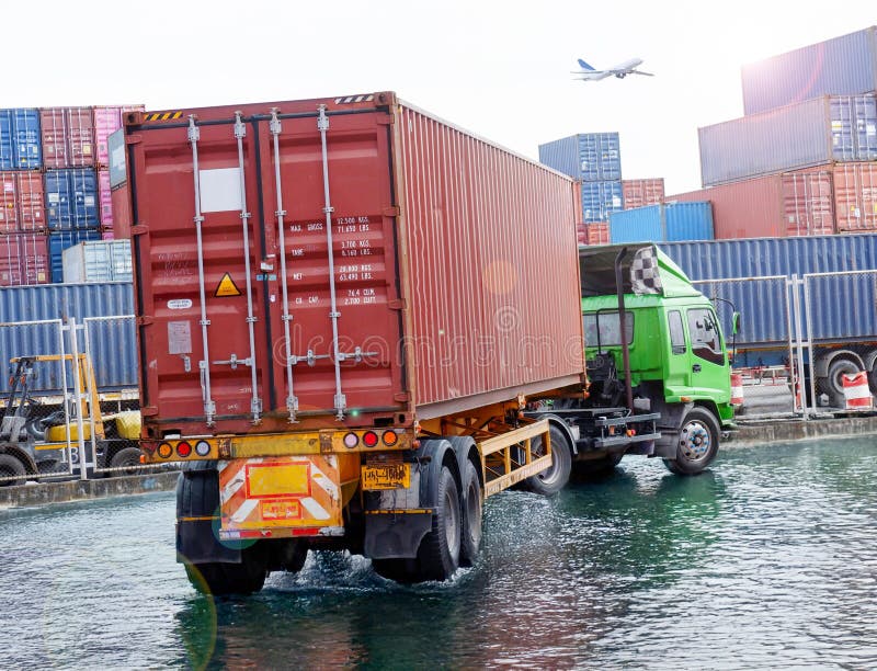 Trucks in the Container Storage Yard Stock Image - Image of global ...