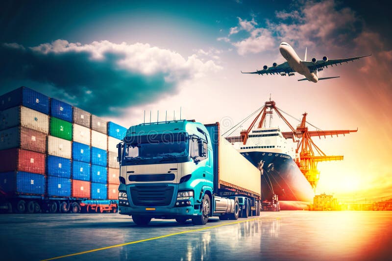 Trucks with Containers Arrive at Sea Berth in Cargo Port Stock ...