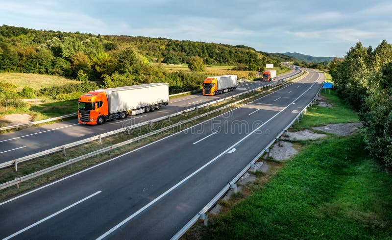 Trucks with Containers on Highway Stock Image - Image of overpass ...