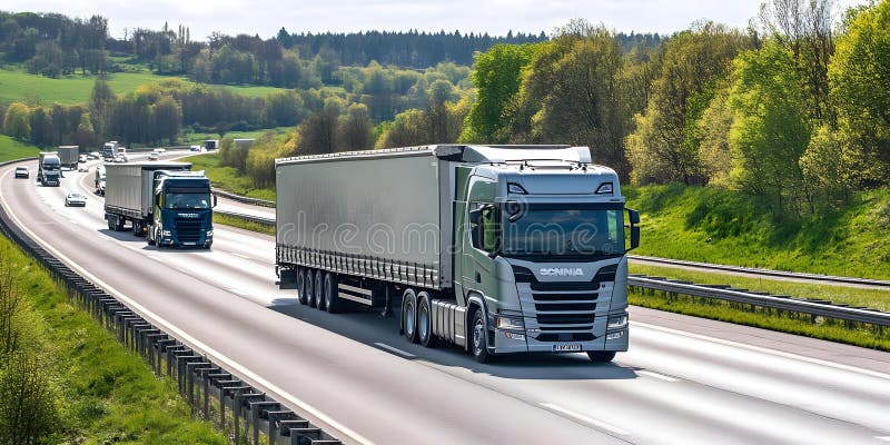 Trucks Driving on Scenic Highway Stock Illustration - Illustration of ...