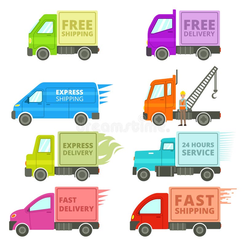 Trucks with Free or Fast Shipping Signs Illustration Stock Vector ...