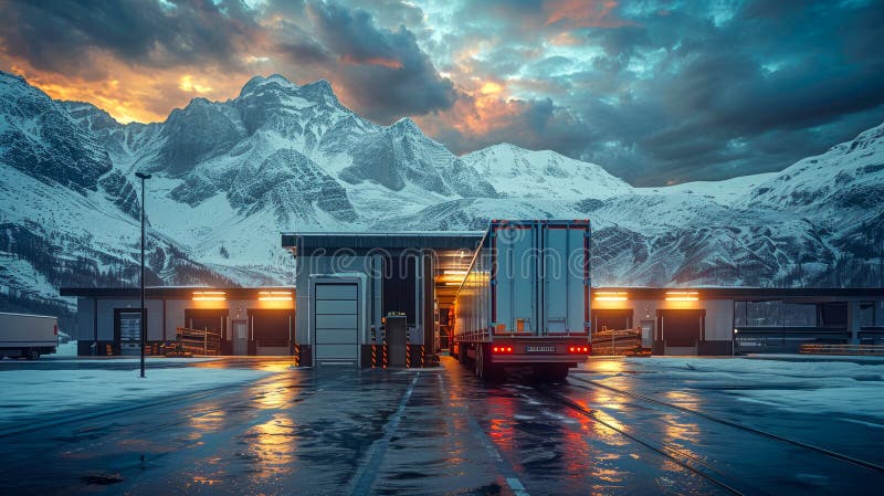 Trucks in a Freight Terminal Stock Illustration - Illustration of cargo ...