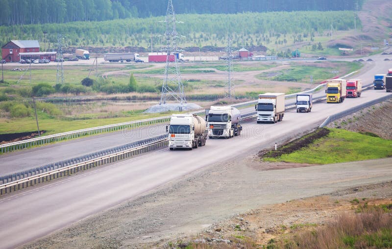 Trucks Go on the Country Highway Stock Image - Image of light, business ...