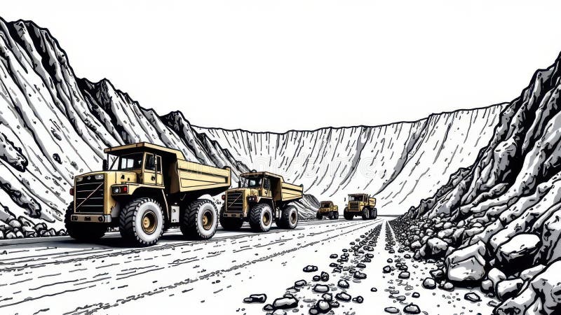 Trucks Hauling Materials Over Rugged Terrain in a Remote Area Stock ...