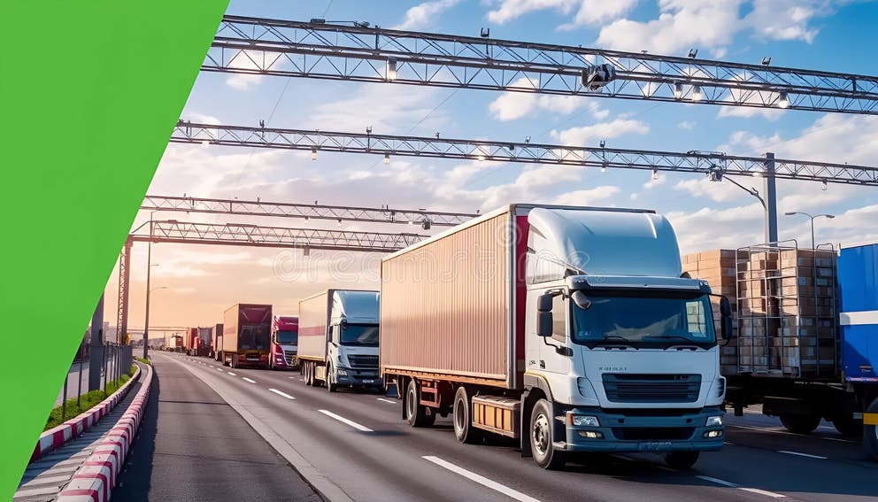 Trucks on Highway Transporting Cargo Containers Stock Image - Image of ...