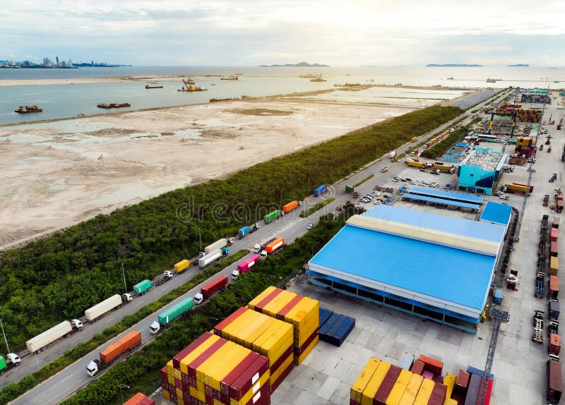 Trucks Lined Up at a Warehouse Loading Dock, Preparing for Container ...