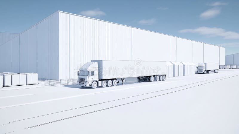 Trucks Loading at a Large Distribution Center in Bright Daylight ...