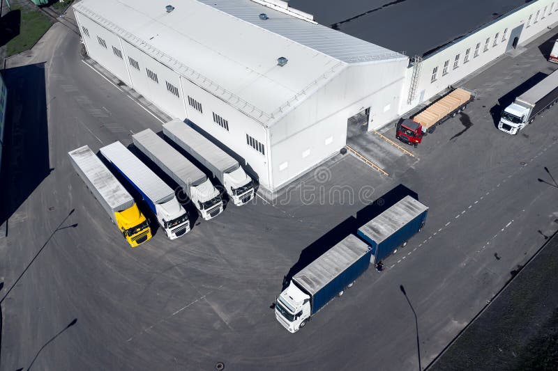 Trucks in the Logistics Center Top View Stock Image - Image of aerial ...