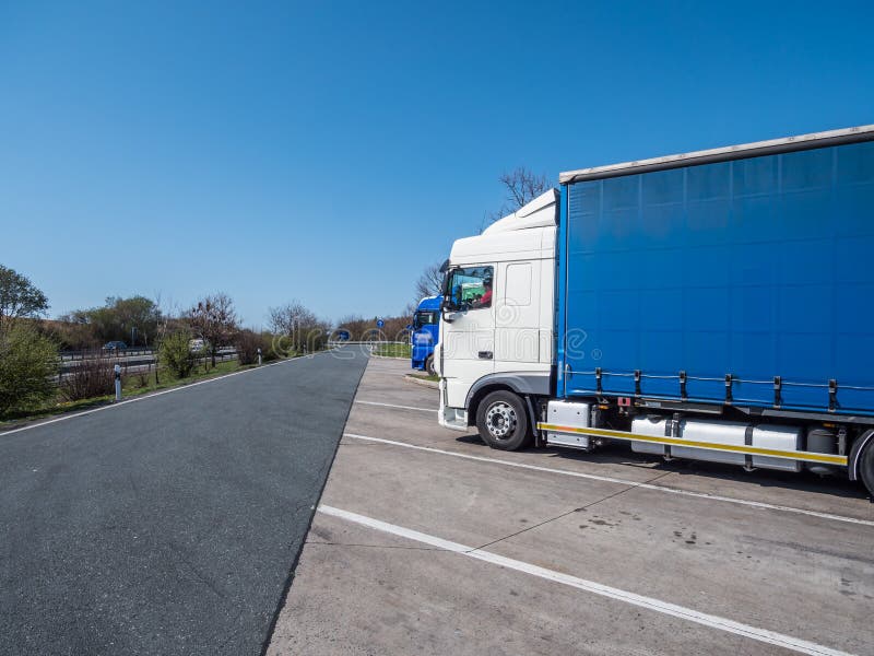 Trucks on Motorway Rest Stop Stock Image - Image of traffic, pause ...