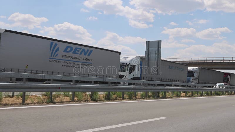 Trucks Queue at Border stock footage. Video of diesel - 267346666