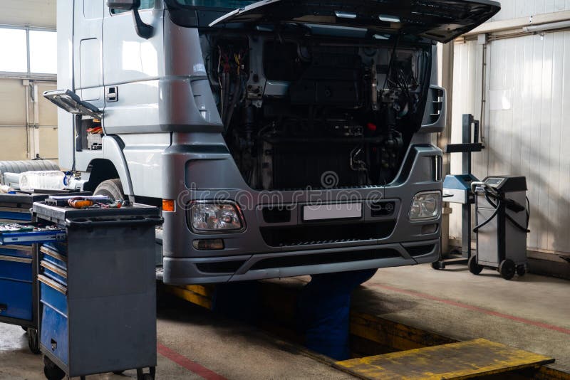 Trucks Repair in Car Service Stock Image - Image of workshop, engine ...