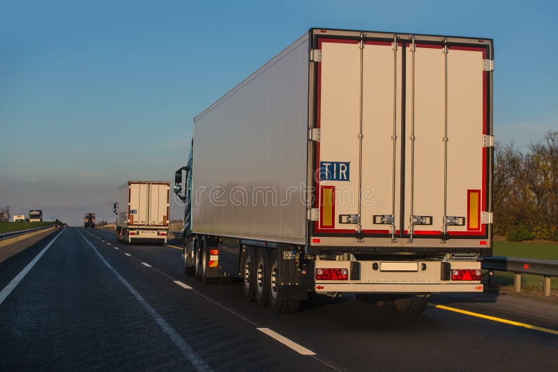 Trucks Semi-trailers Moving on Highway Stock Image - Image of business ...