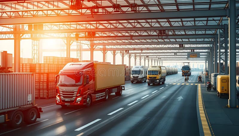 Logistics Transportation Trucks Warehouse Cargo Delivery Sunlight ...