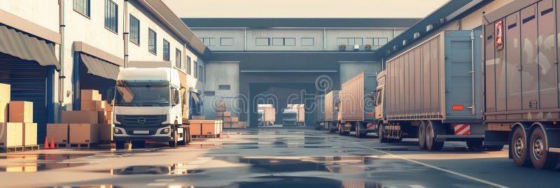 Trucks and Vans are Parked at a Distribution Warehouse, Ready for ...