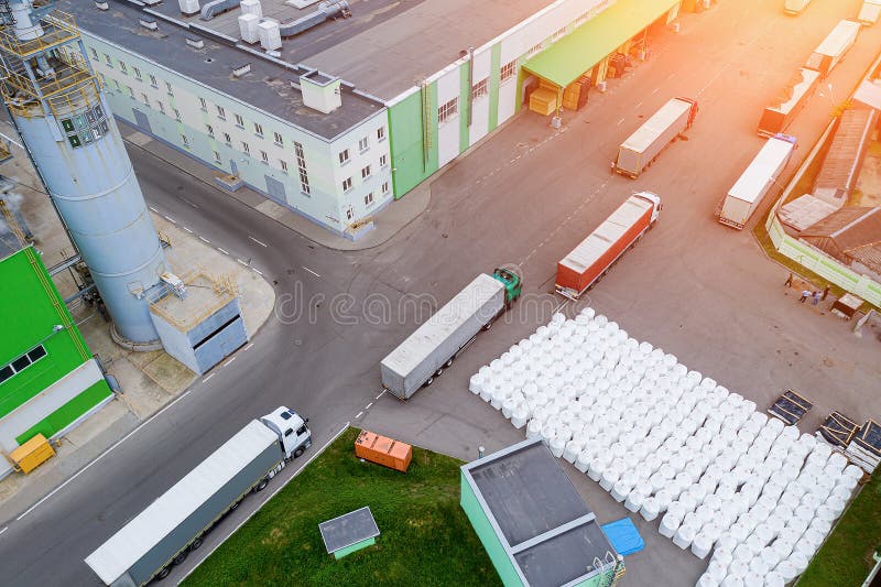Trucks Waiting To Load at the Factory Top View Stock Photo - Image of ...