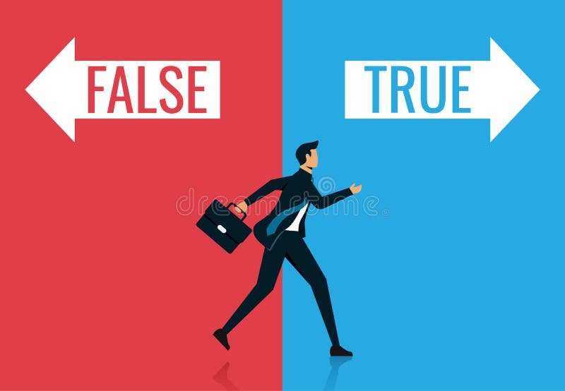 True or False Concept, Businessman Leaving To True Path Way Vector ...