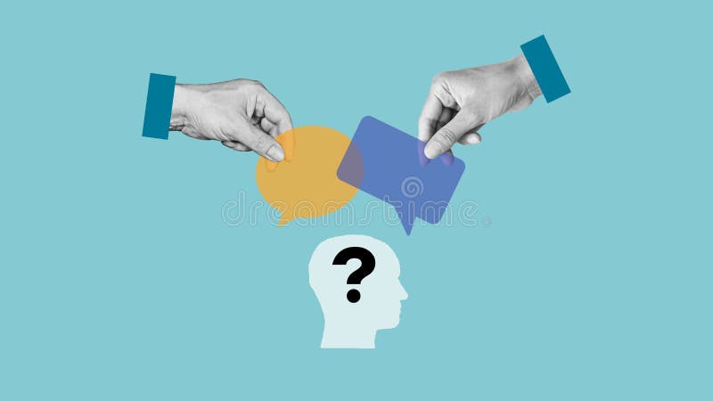 True or False. Head with Sign of Question is Looking Two Big Arms Hold ...