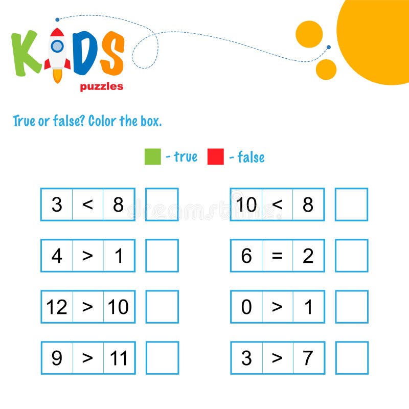 True or False? Comparing Numbers Worksheet. Stock Vector - Illustration ...