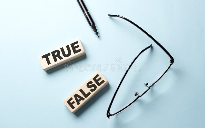 TRUE FALSE Text on the Wooden Block ,blue Background Stock Image ...