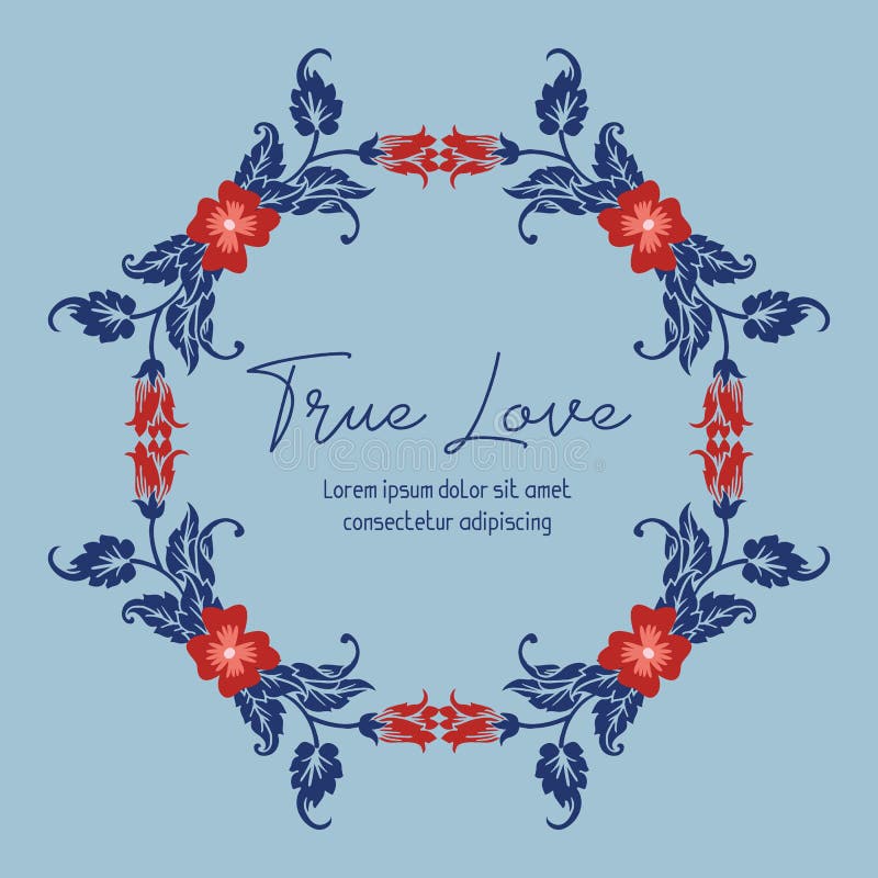 True Love Poster Design, with Leaf and Floral Seamless Frame. Vector ...