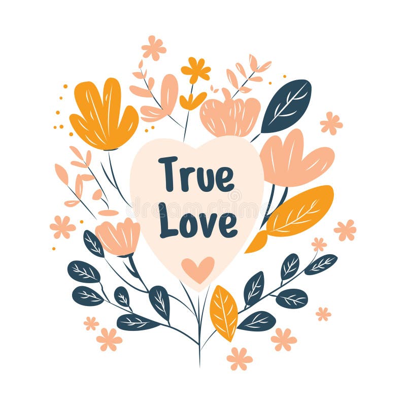 True Love in Romantic Flower Floral Frame Decoration Stock Vector ...