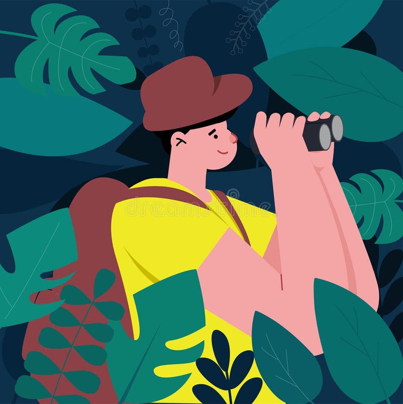 Explorer in the Forest with Binocular, Discovery Concept, Searching ...