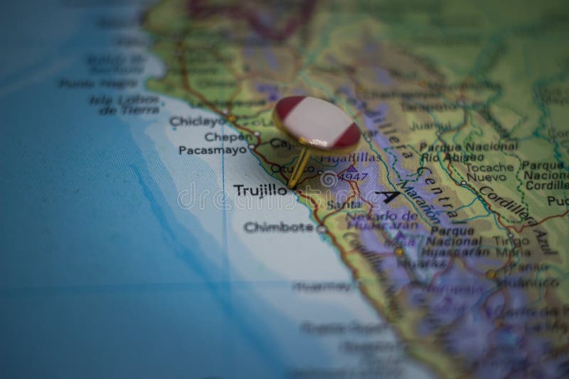 Trujillo Pinned on a Map with the Flag of Peru Stock Photo - Image of ...