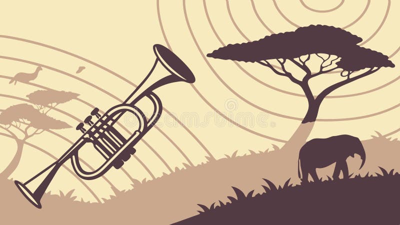 Trumpet and Elephant in Savanna Landscape Vector, Vector Design ...