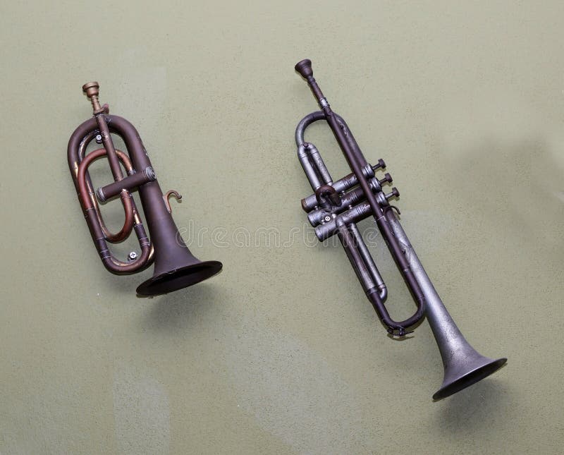 Trumpet in front of a wall stock photo. Image of trumpet - 79419804