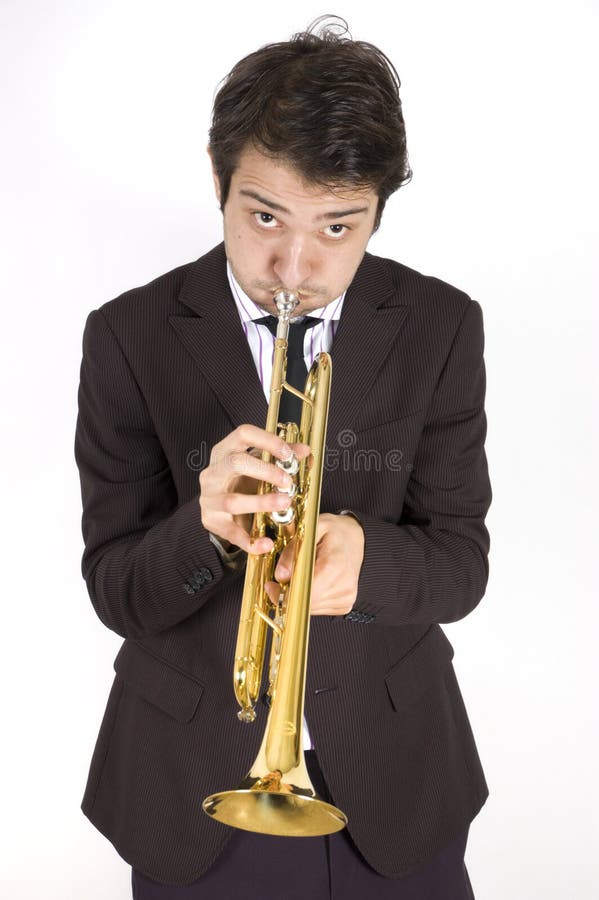Trumpet player front stock image. Image of musician, isolated - 9360157