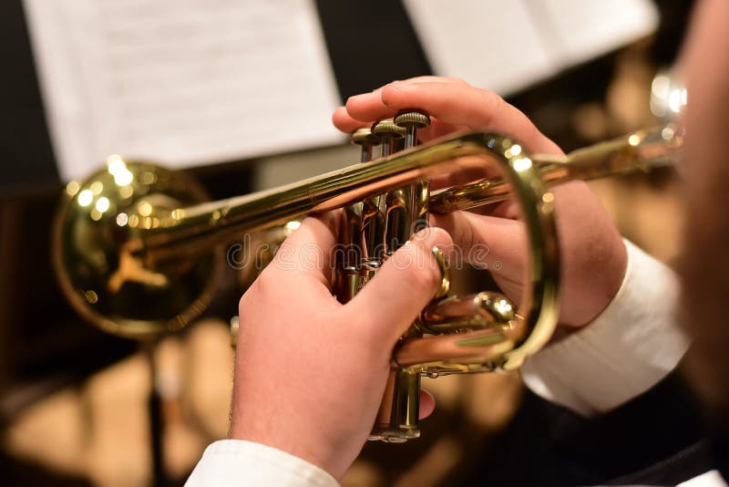 Trumpet Player in Orchestra Stock Photo - Image of valve, orchestra ...